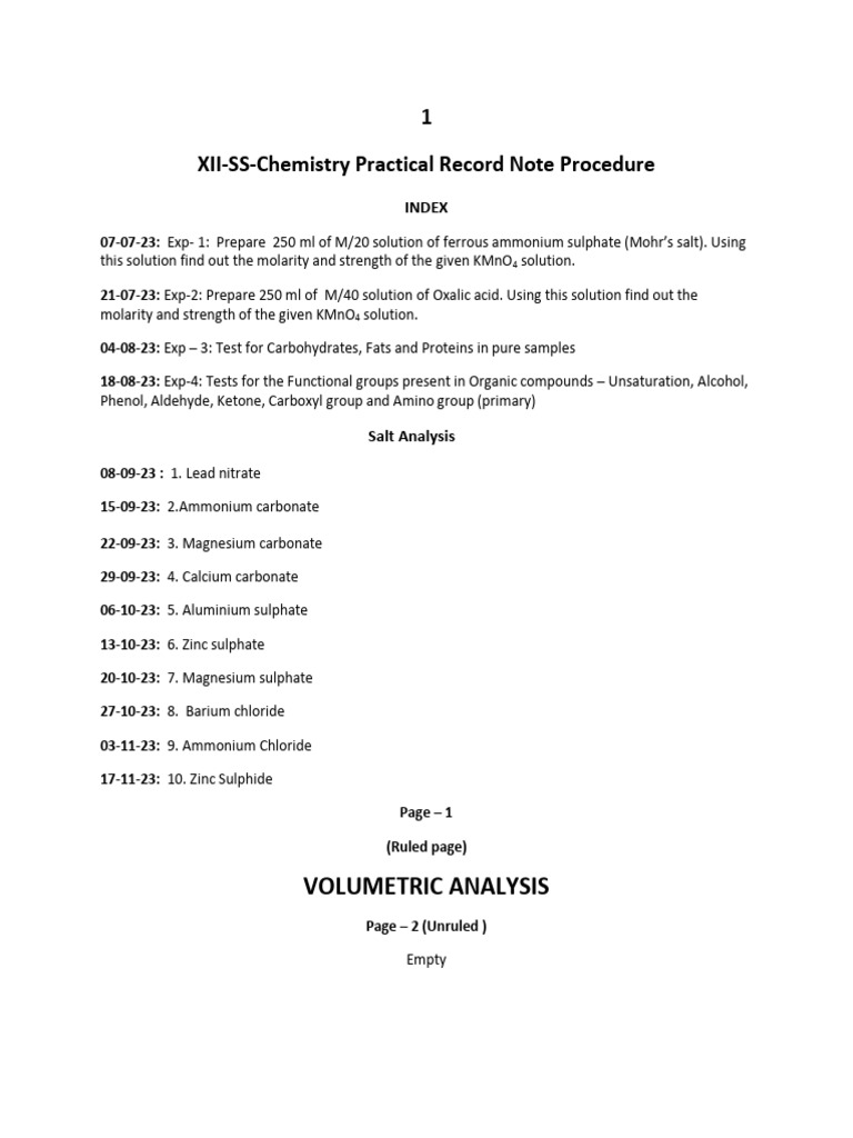 XII-SS-Chemistry Practical Record Note 2023-24 - 241023 - 151258 | PDF | Ammonium | Salt (Chemistry)
