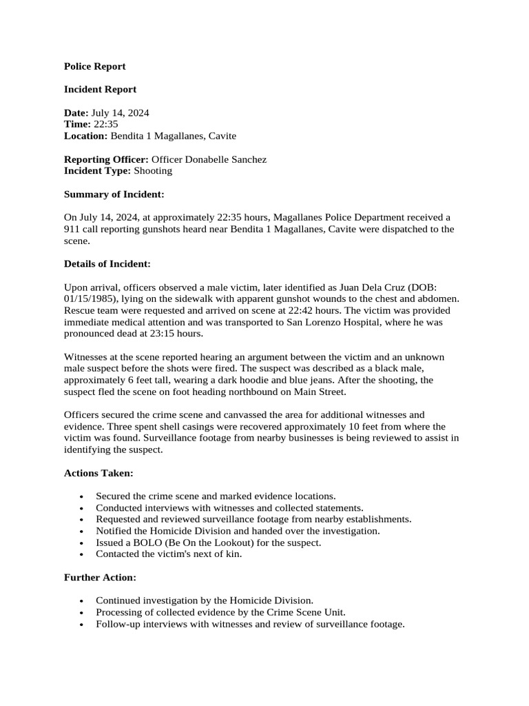 Police Report | PDF | Forensic Science | Crime Scene