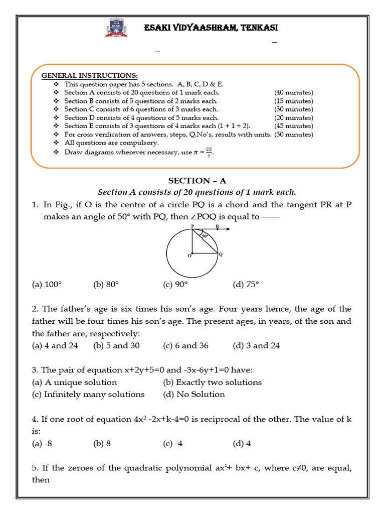 TERM 1 MODEL EXAMINATION 03 | PDF | Rectangle | Circle