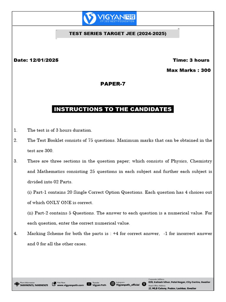 Full Test-3 Paper | PDF | Dipole | Velocity
