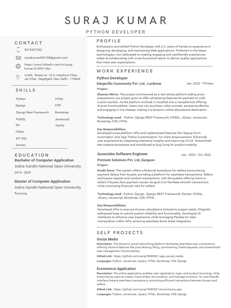 Minimalist White and Grey Professional Resume | PDF | J Query ...