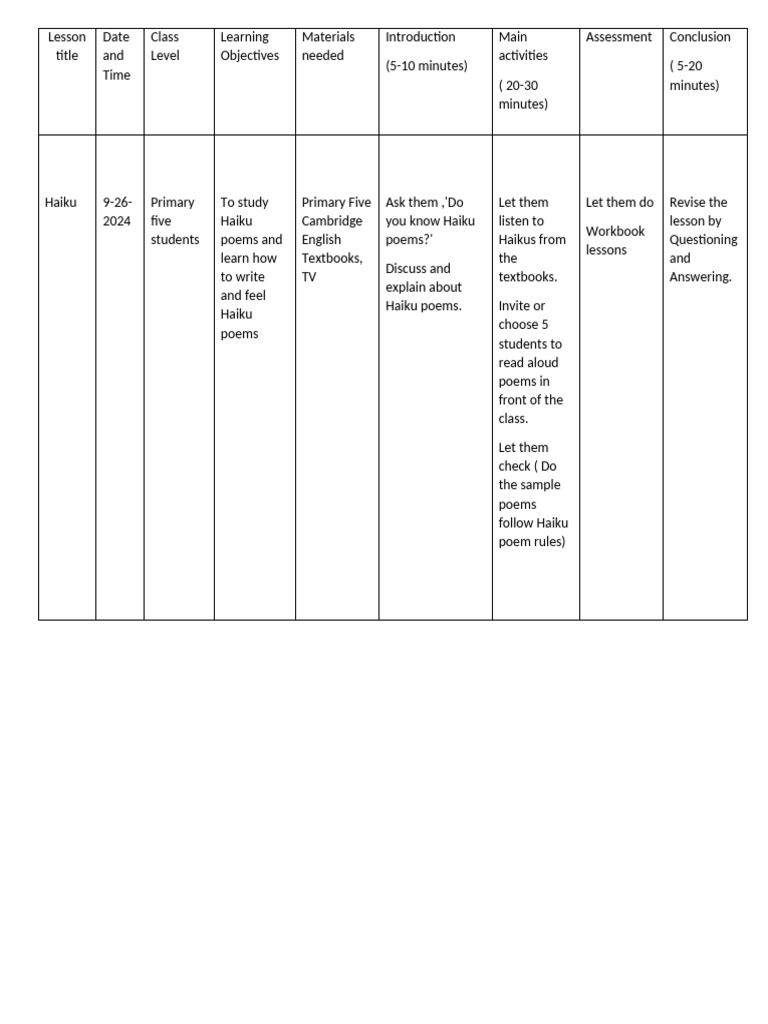 Haiku lesson plan | PDF