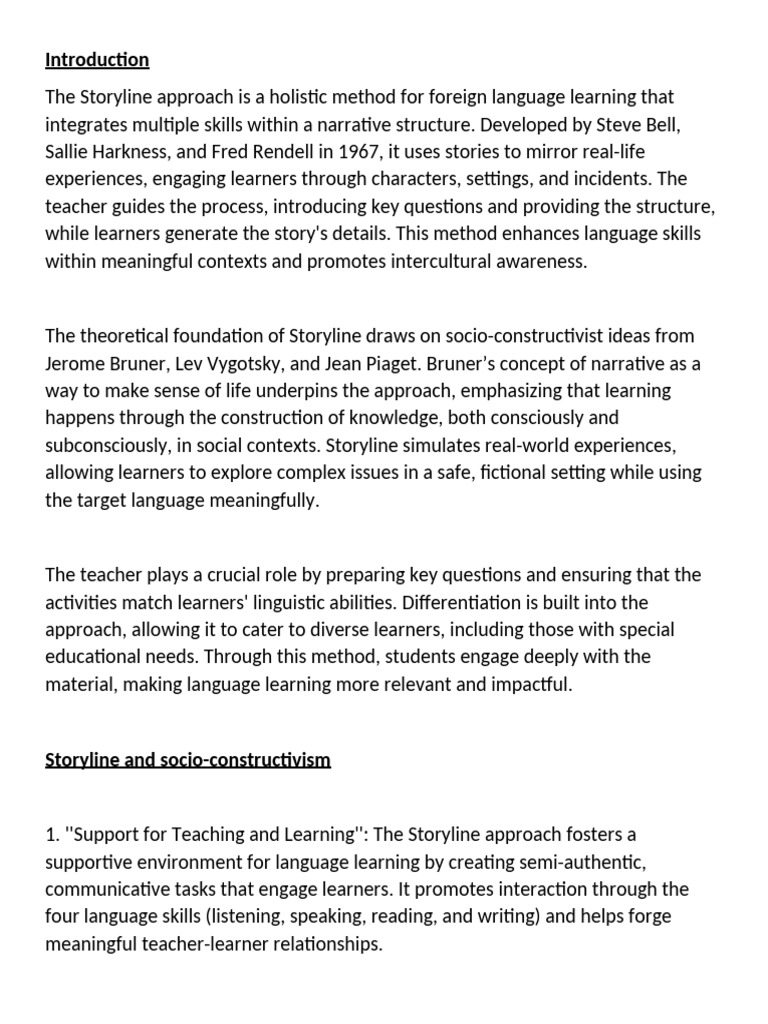 Storyline approach | PDF | Constructivism (Philosophy Of Education ...