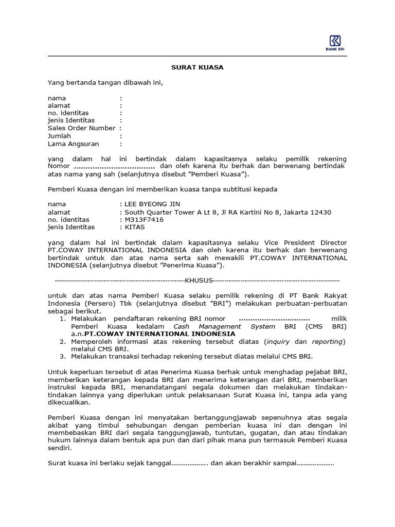 Form POA BRI - 2025 | PDF