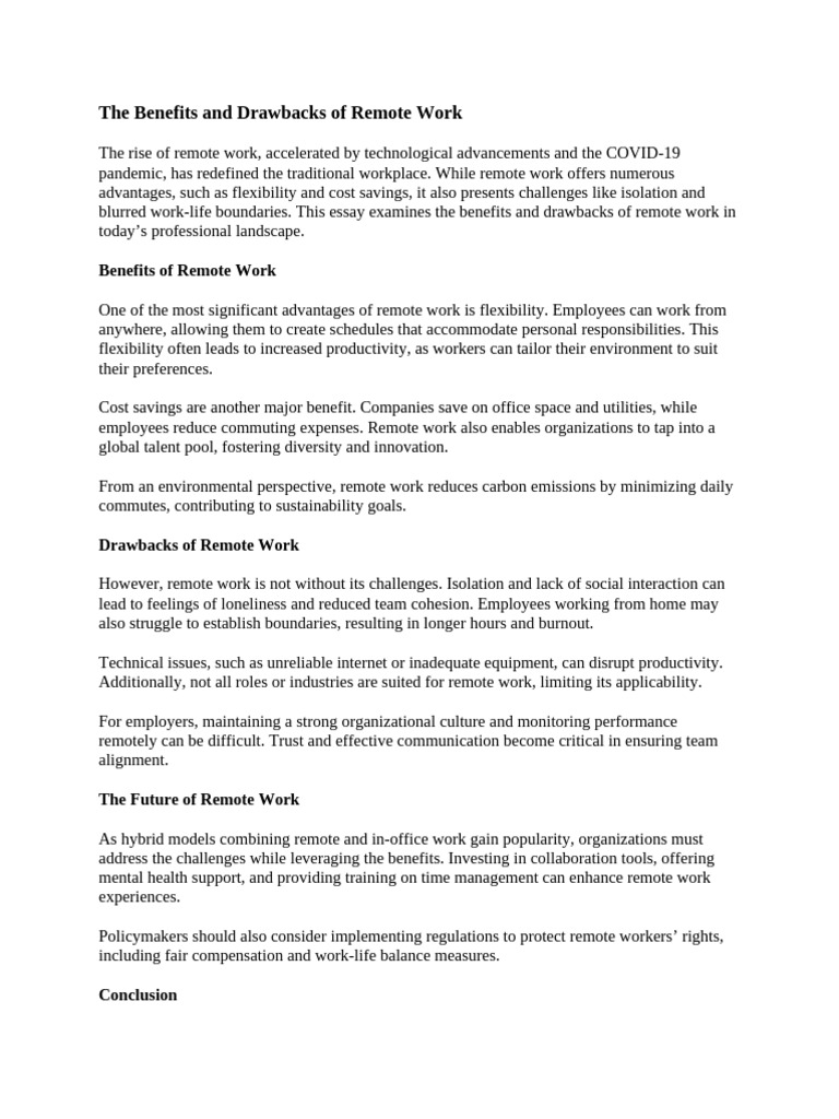 The Benefits and Drawbacks of Remote Work | PDF | Economies | Business