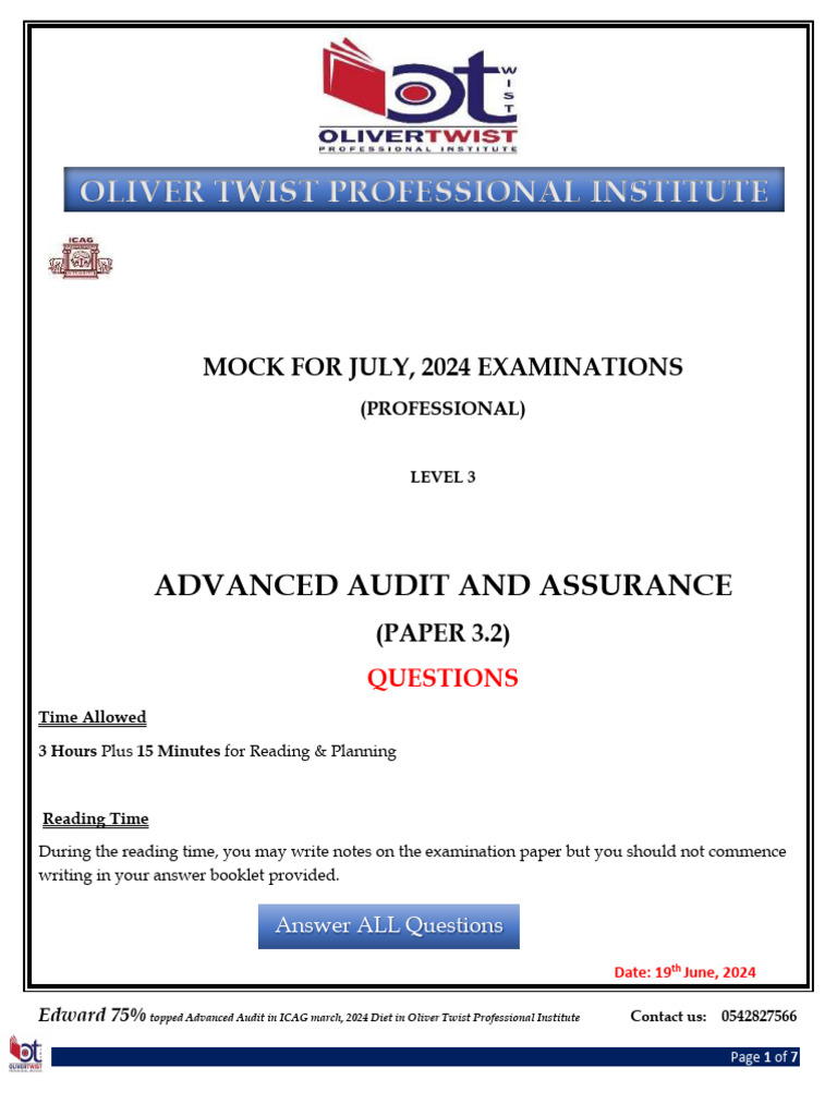 Question AAA July 2024 | PDF | Audit | Going Concern