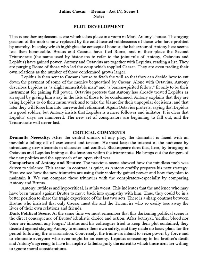 Julius Caesar Act IV Scene 1 Analysis | PDF | Mark Antony | Augustus