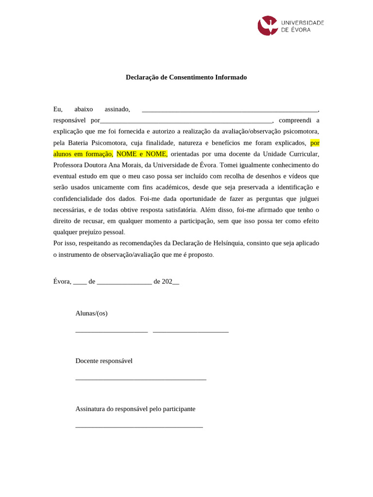 Declaração de Consentimento Informado | PDF