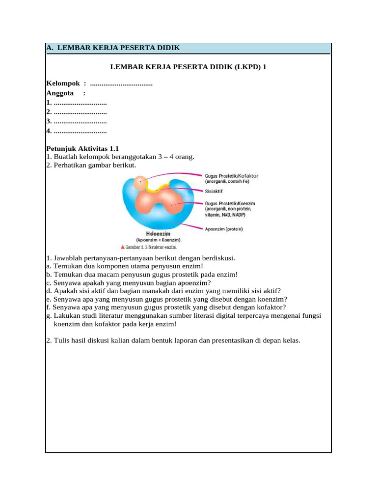 LKPD 1 & 2 MATERI ENZIM | PDF