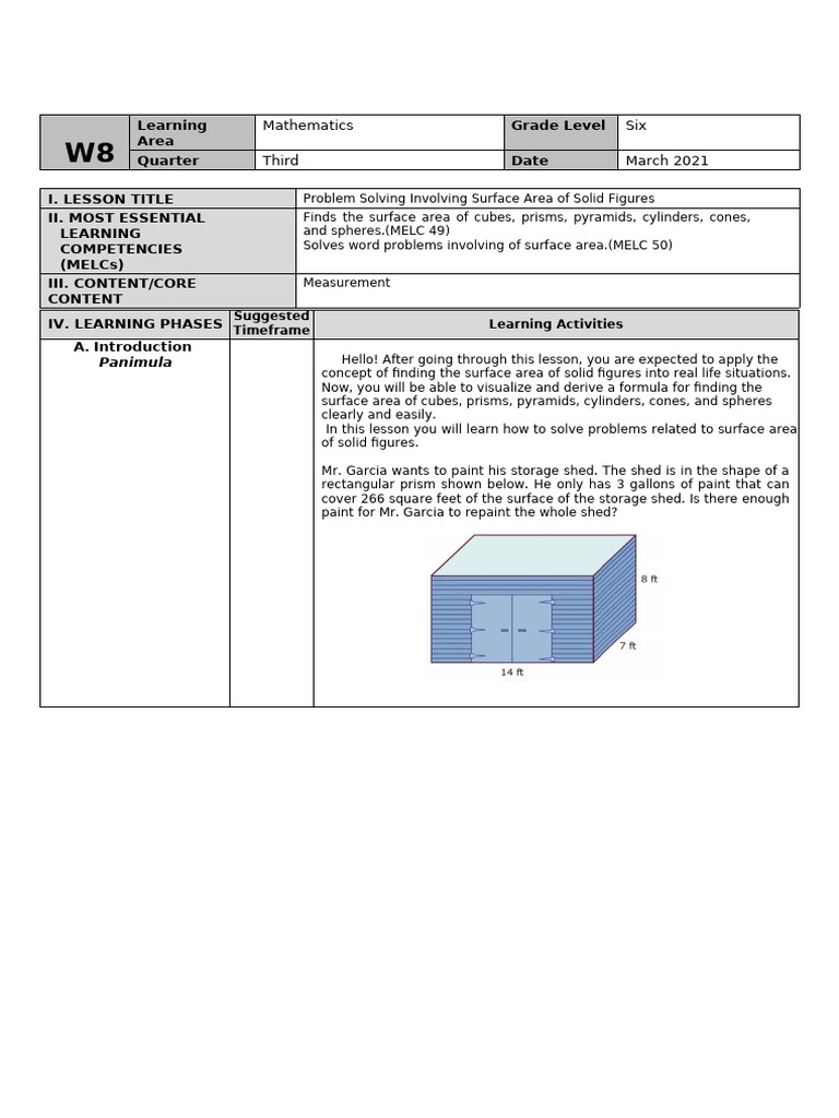 DLL Math G6 Week 8 Q3 | PDF | Area | Euclidean Geometry