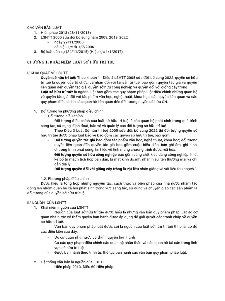 Tài Liệu Môn Luật Sở Hũu Trí Tuệ - Đại Học MTCN | PDF