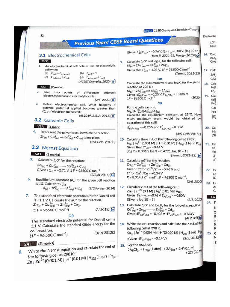 PYQ - 3( Electrochemistry) theory. | PDF