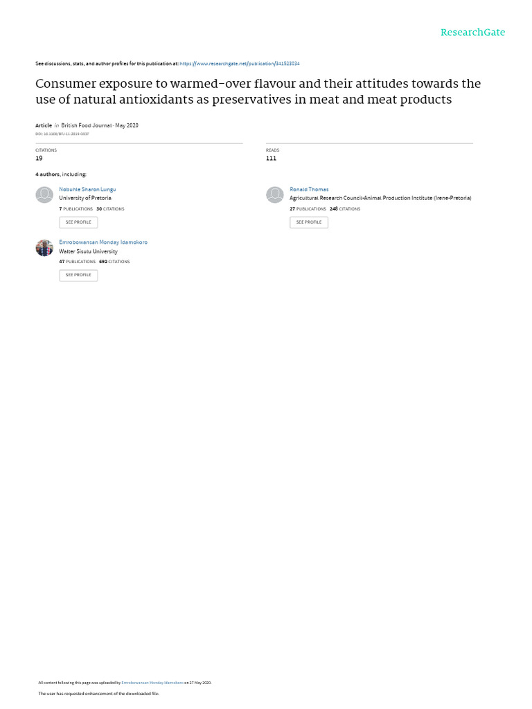 Consumer Attitudes on Meat Antioxidants | PDF | Meat