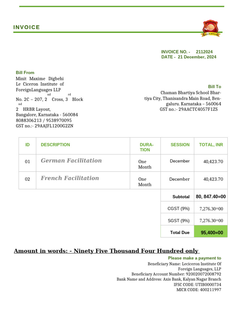 Leciceron Invoice sample | PDF