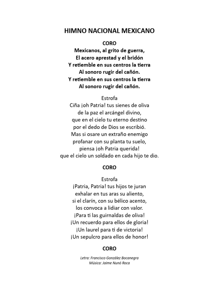 HIMNO NACIONAL MEXICANO - LETRA | PDF