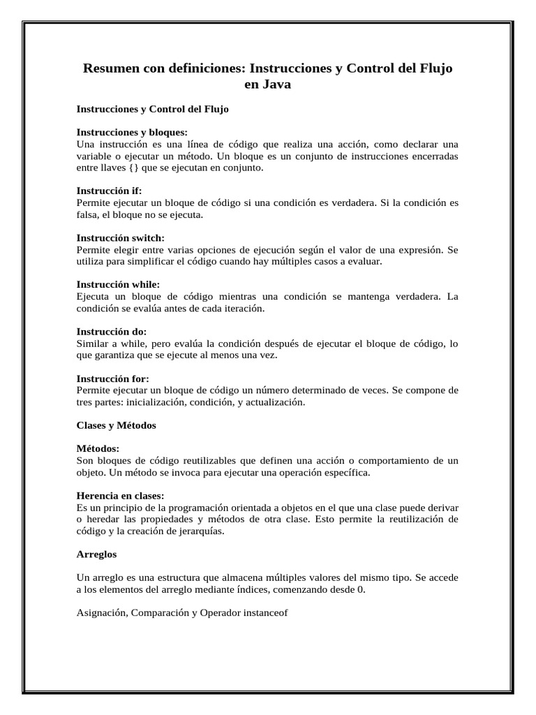 Control de Flujo y Estructuras en Java | PDF | Java (lenguaje de ...
