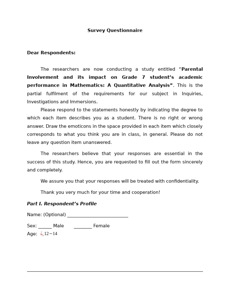 Survey Questionnaire Stella - Final | PDF | Mathematics | Learning