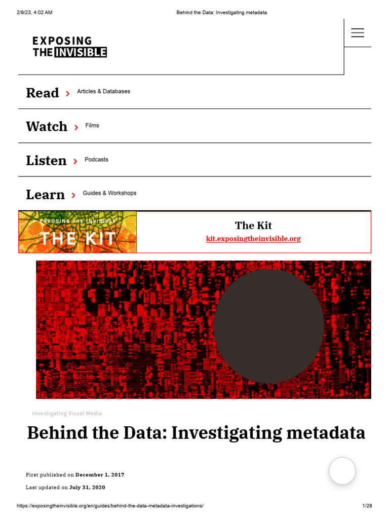 Behind The Data - Investigating Metadata | PDF | Metadata | Computer File