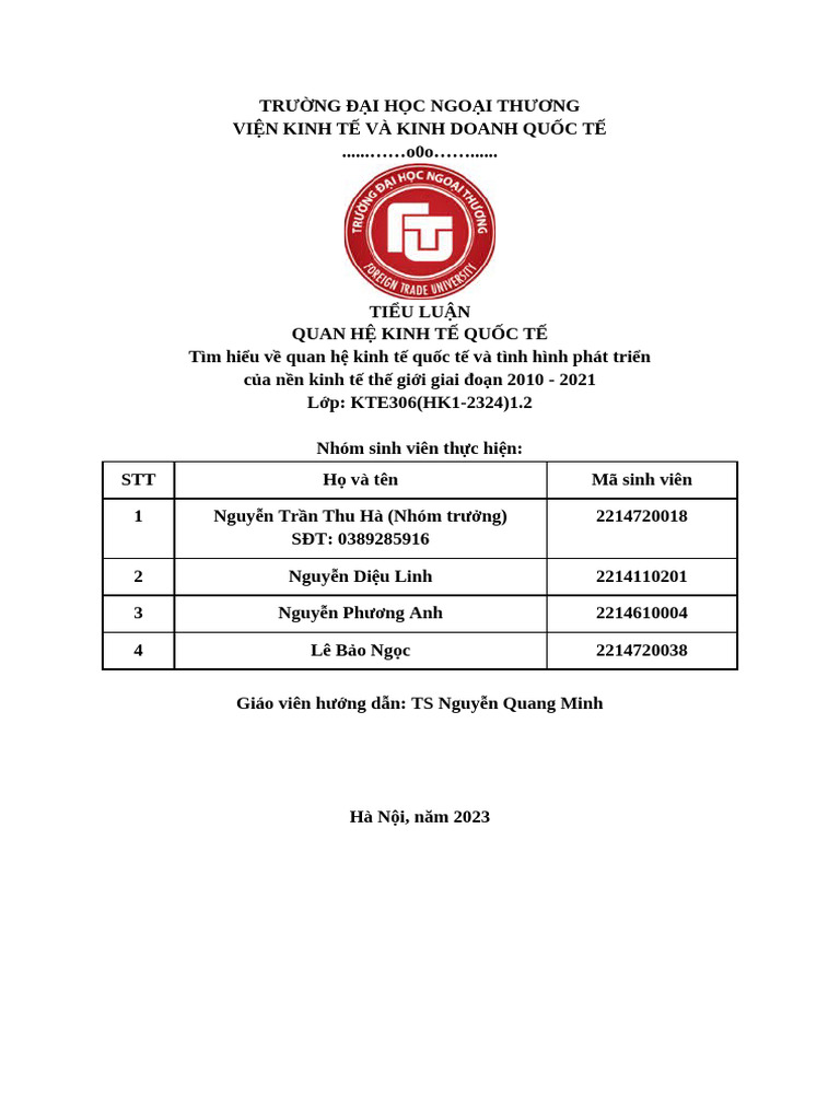 Tiểu luận QHKTQT đề 1- KTTG (Sửa lần 2) | PDF