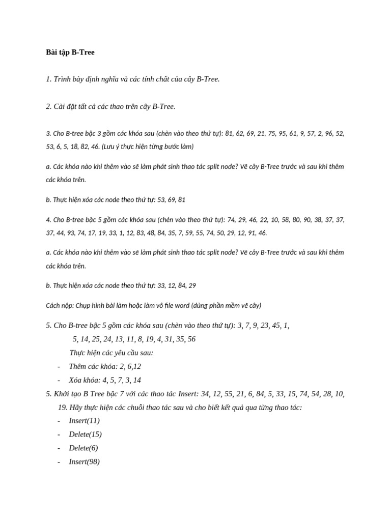 Bai Tap B Tree | PDF
