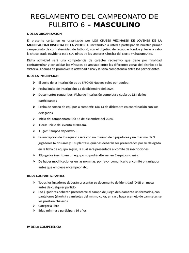 Campeonato Fulbito 6 La Victoria | PDF | Asociación de Futbol | Deportes