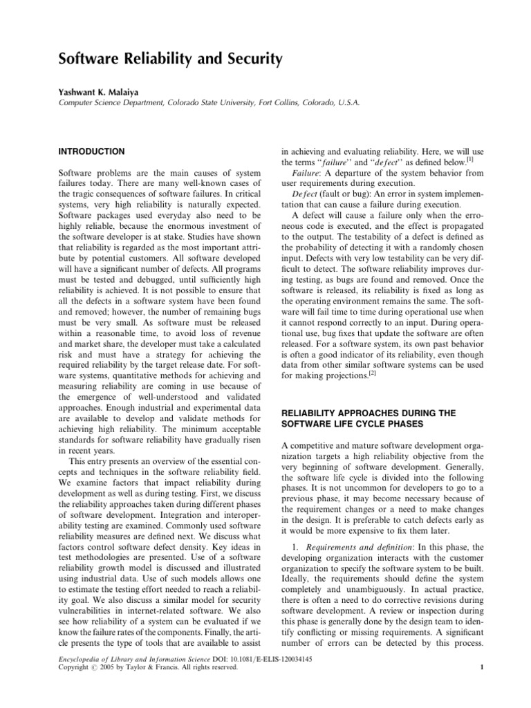 Software Reliability and Security | PDF | Reliability Engineering | Software Bug