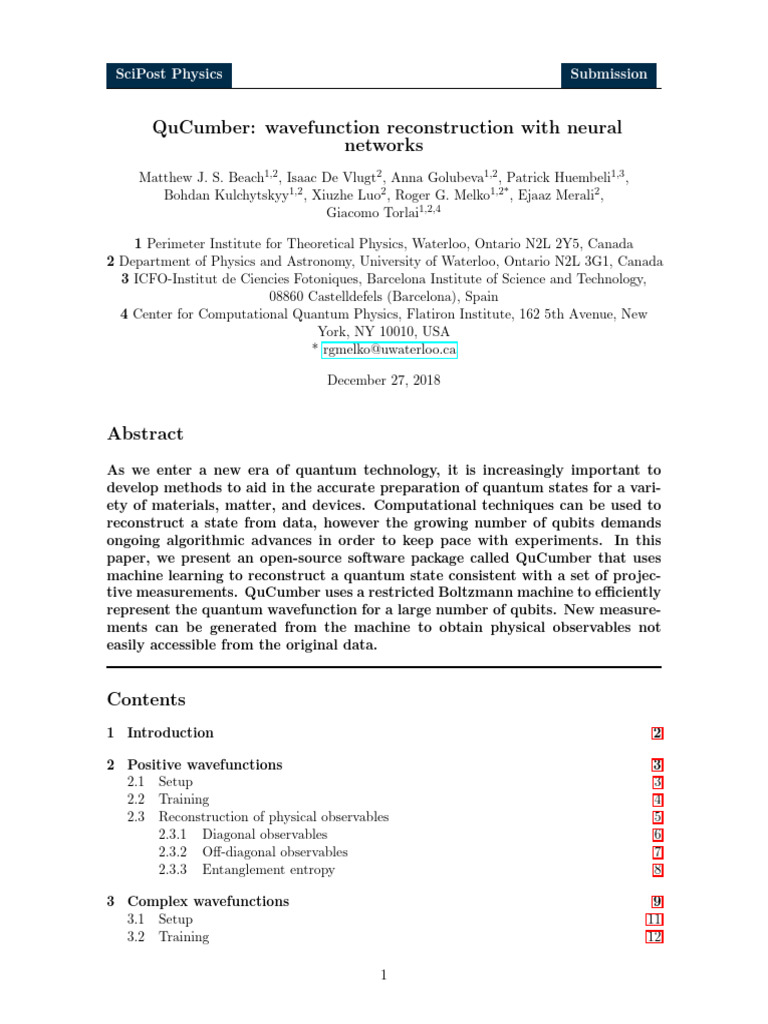 QuCumber - wavefunction reconstruction with neural networks | PDF | Wave Function | Quantum ...