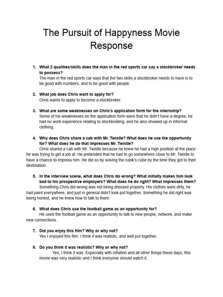 The Pursuit of Happyness Movie Response | PDF | Social Psychology