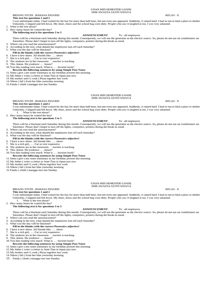 English Mid Term Grade X | PDF | Linguistics