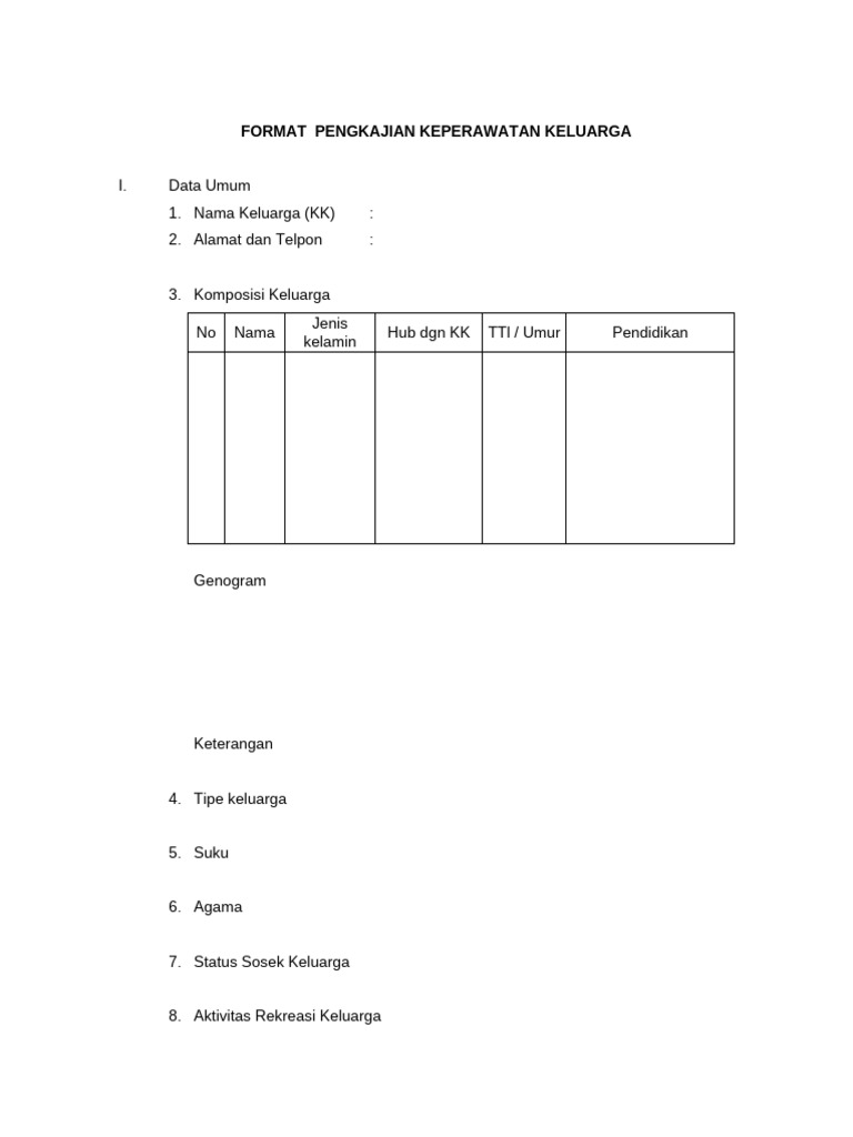 Format Pengkajian Keluarga Dan Petunjuk Pengisian | PDF