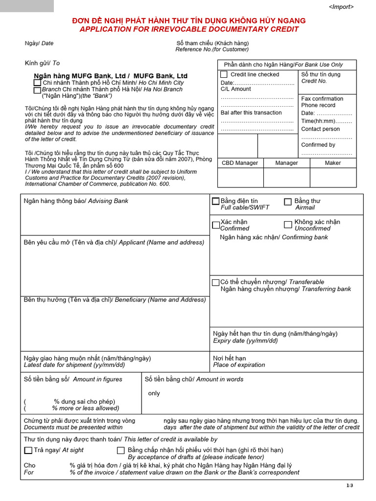 Application For Irrevocable Documentary Credit | PDF