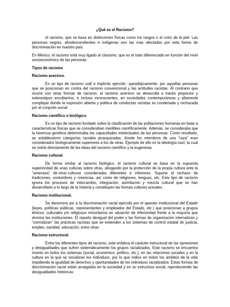 Qué Es El Racismo | PDF | Racismo | Discriminación y relaciones raciales