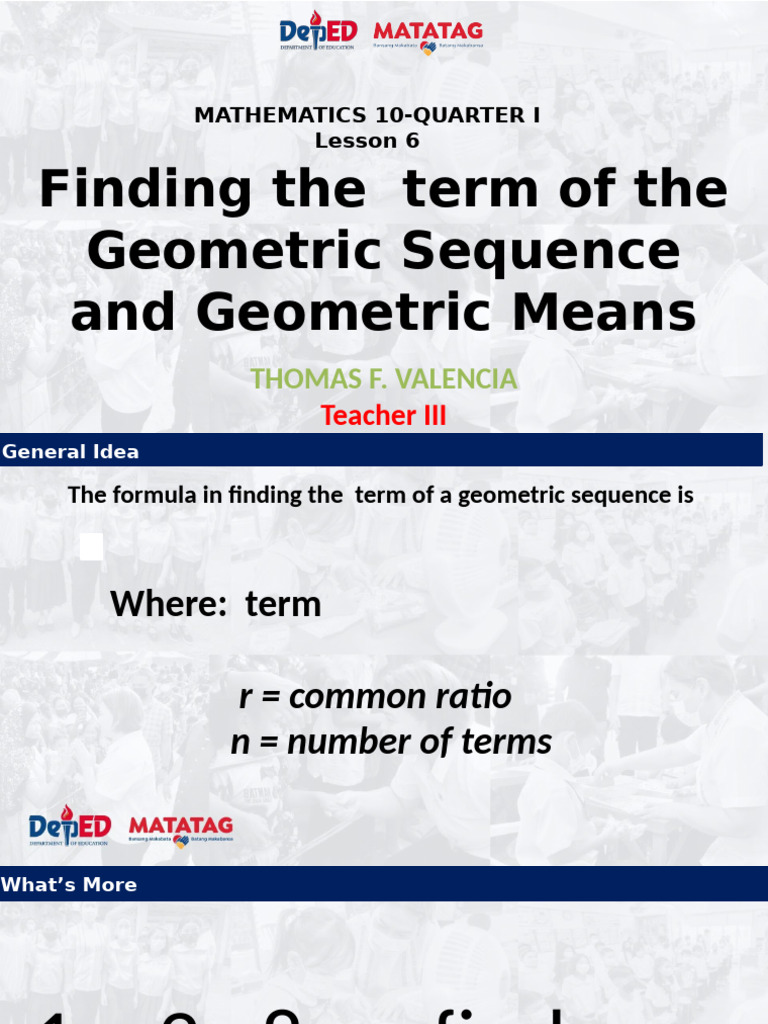 Geometric Sequence Terms and Means Guide | PDF