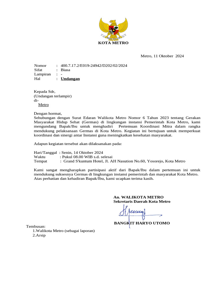 Surat Undangan Germas | PDF