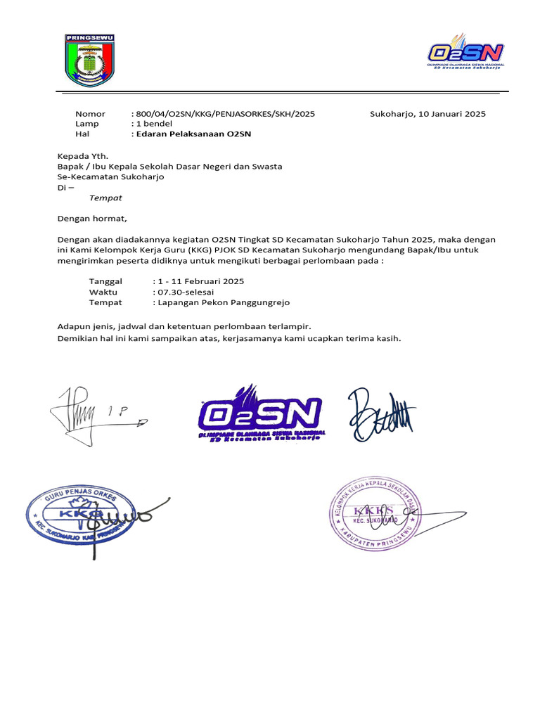 Edaran Pelaksanaan O2sn 2025 | PDF