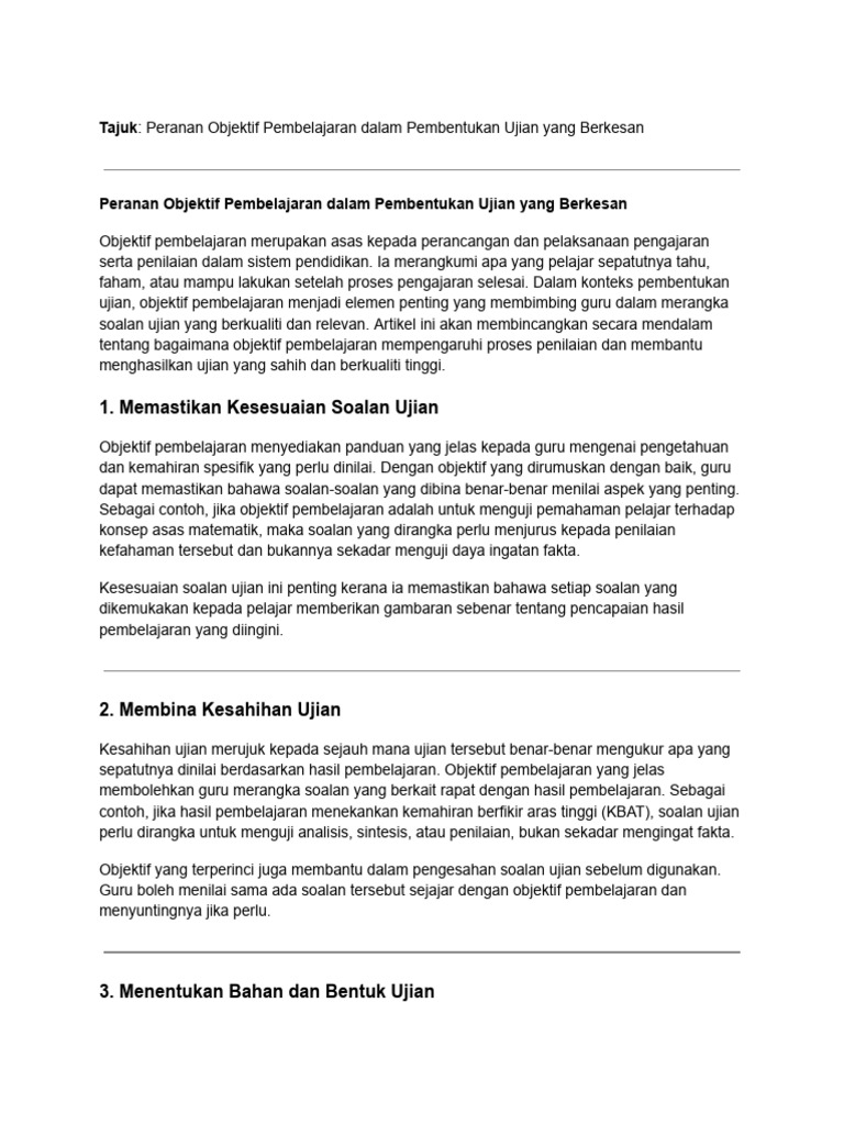 Objektif Pembelajaran untuk Ujian Berkesan | PDF