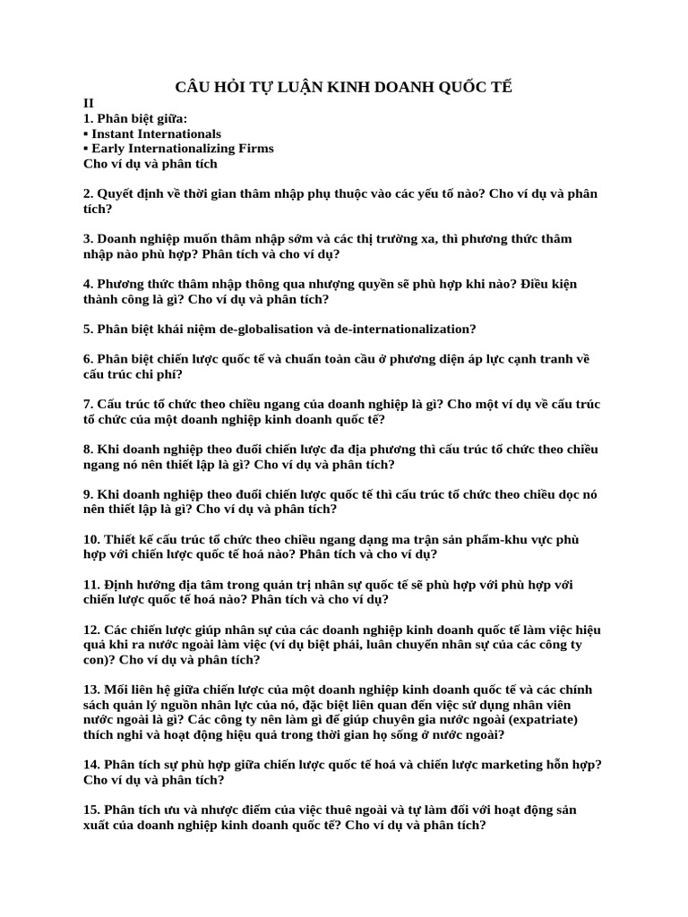 câu hỏi tự luận KDQT | PDF