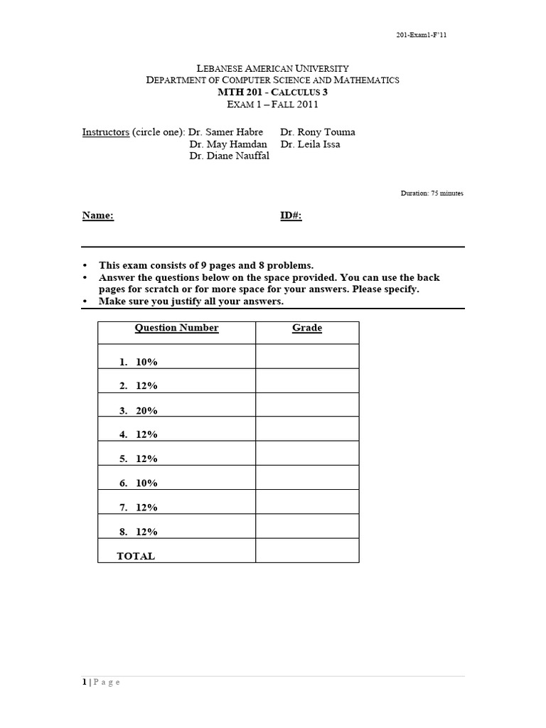 Sample Exam 1 Pdf Integral Mathematical Concepts