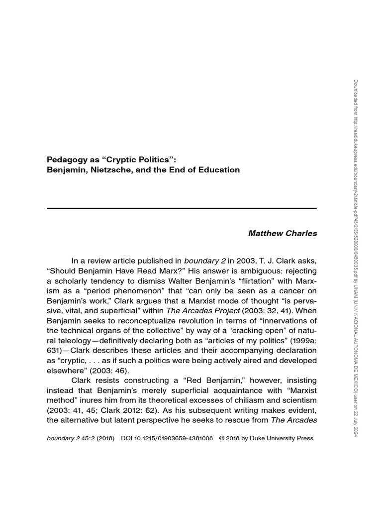 Pedagogy as criptic politics. Matthew Charles | PDF | Friedrich ...