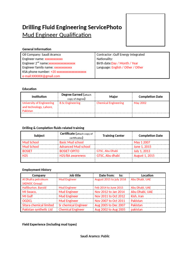 3_ Sample-Mud engineer CV template | PDF | Oil Well | Hydrocarbons