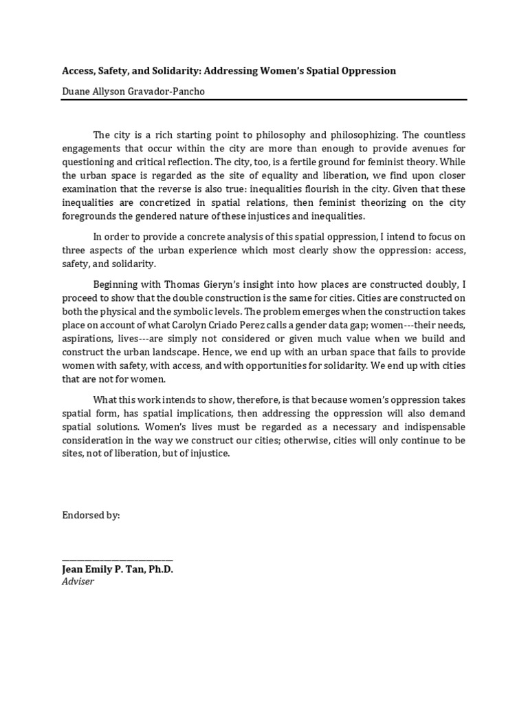 Women's Urban Spatial Oppression | PDF