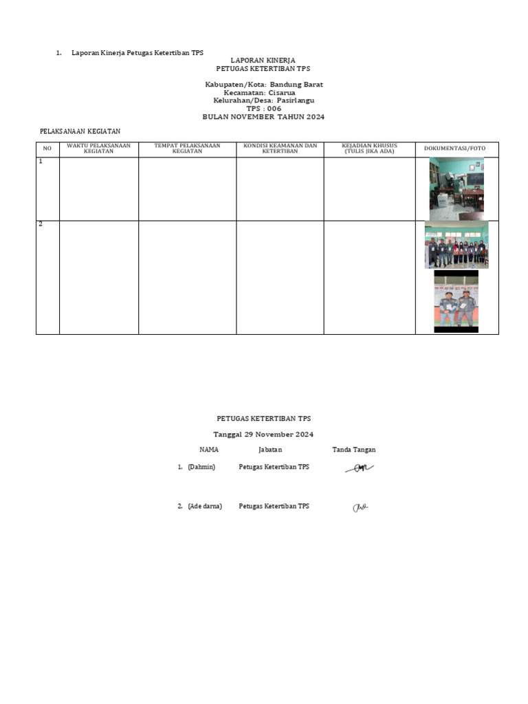 Laporan Kinerja Petugas Ketertiban TPS 006 | PDF