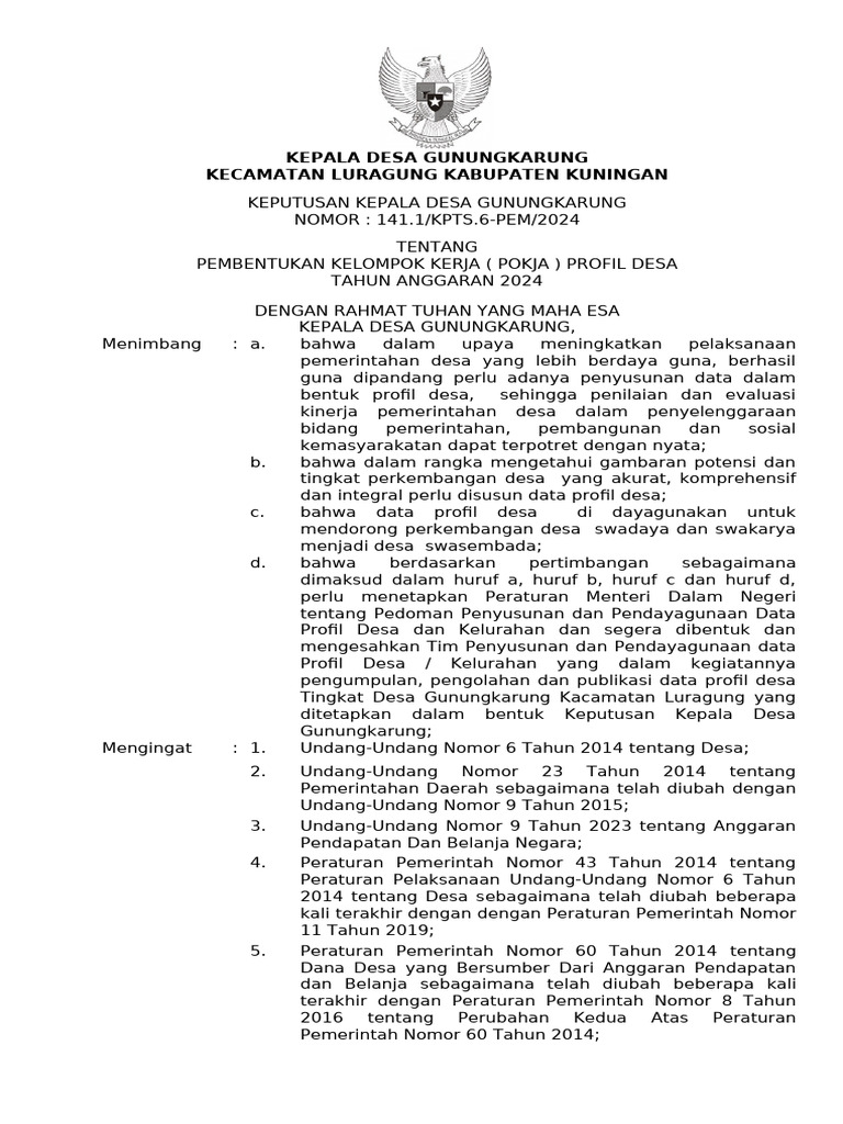 SK No 6 Pokja Profil Desa 2024 | PDF