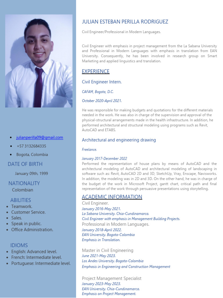 Julián Perilla CV ING CIVIL | PDF