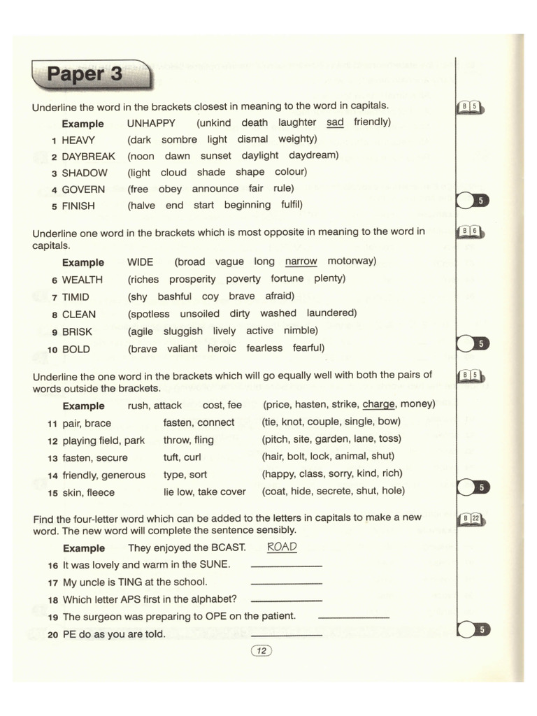 Verbal Reasoning Paper 3 | PDF