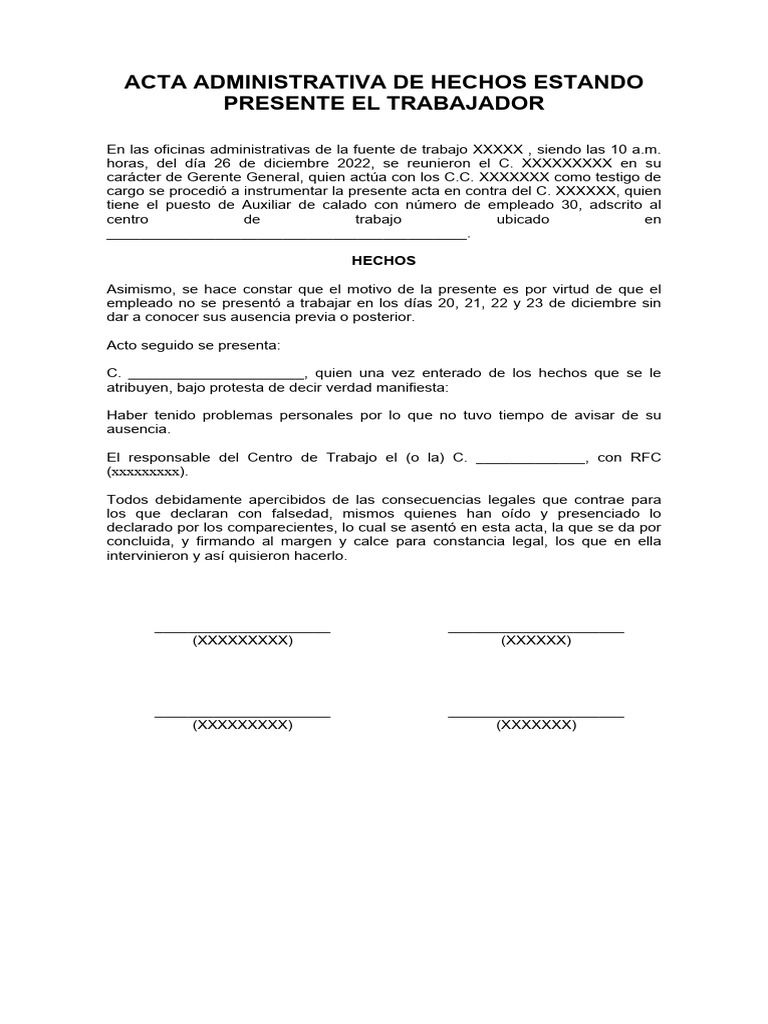 Acta Administrativa de Hechos | PDF