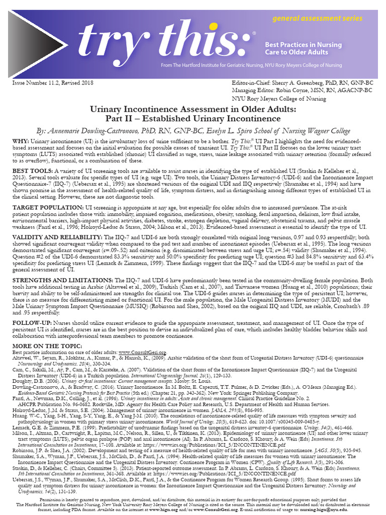 Urinary Distress Inventory - UDI6 - Incontinence Impact Questionnaire ...