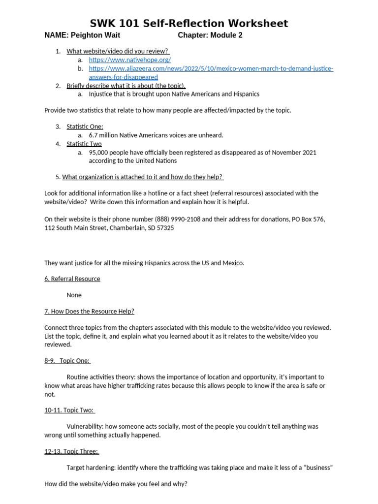 Peighton Wait's Self Reflection | PDF | Feeling | Psychology