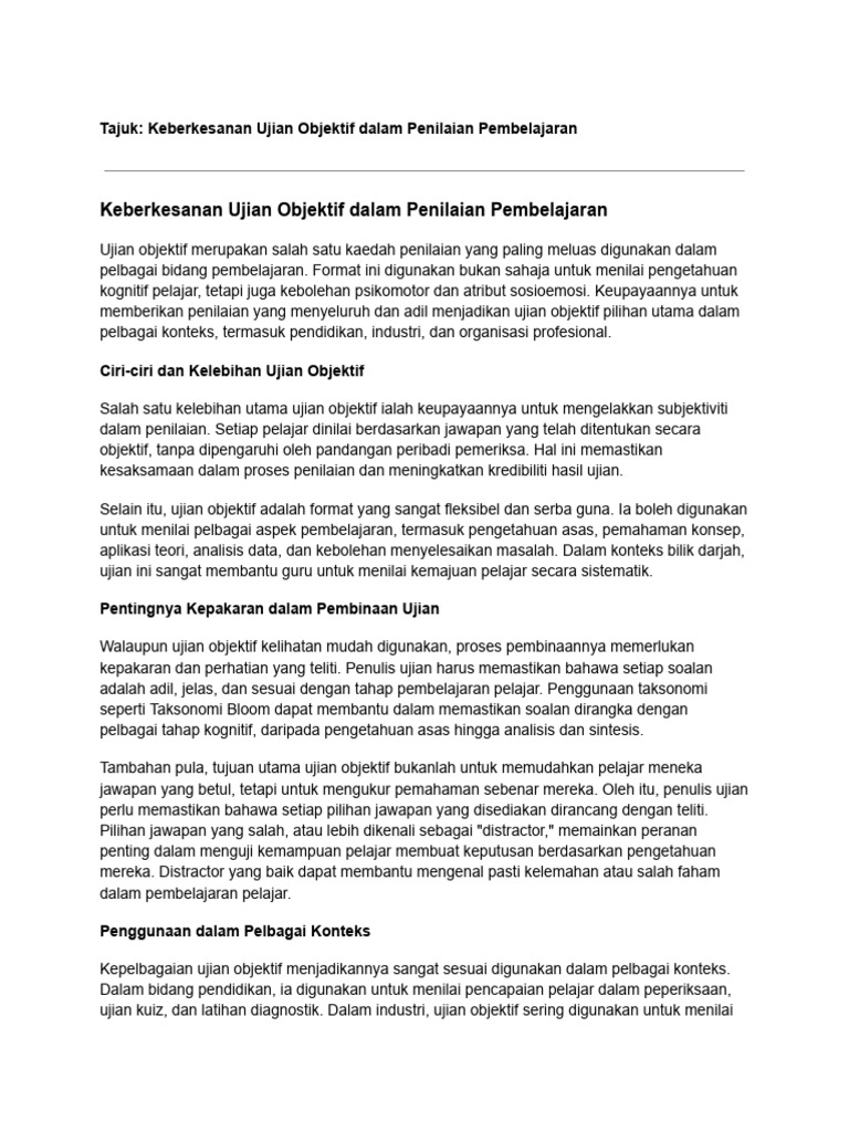 Keberkesanan Ujian Objektif | PDF