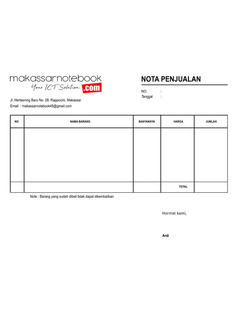 Nota Penjualan Kosong | PDF